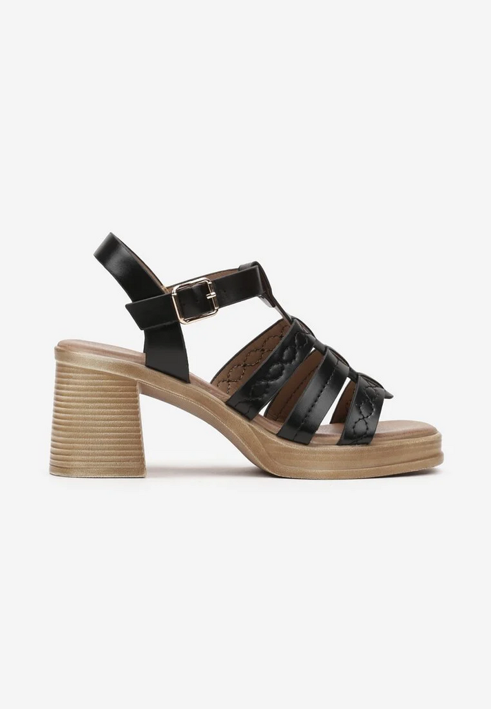 Sandale spartiate plateforme à talon bloc, Noir – VERA COLLECTION