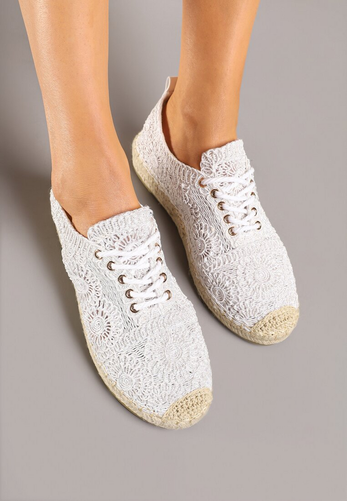 Baskets dentelle à lacets semelle en corde, Blanche – VERA COLLECTION